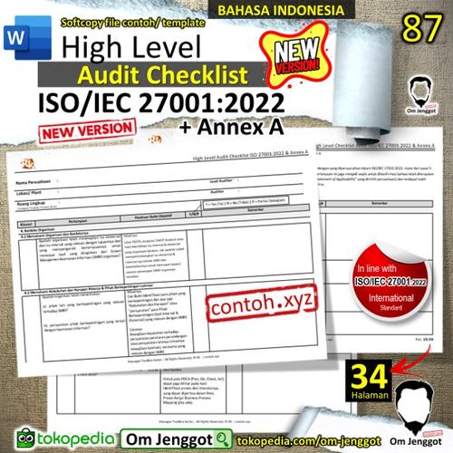 Jual [Softcopy] High Level Audit Checklist ISO/IEC 27001:2022 + Annex A ...