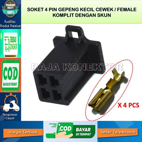 Jual SOKET KABEL 4 PIN MERAH FEMALE KECIL ORIGINAL KOMPLIT SKUN HITAM ...