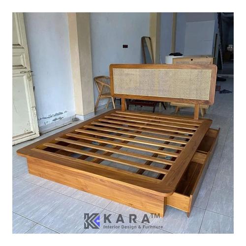 Jual Tempat Tidur Kayu Jati Sandaran Anyaman Rotan / Teak Bed Frame / Divan - Kab. Jepara - KARA ...