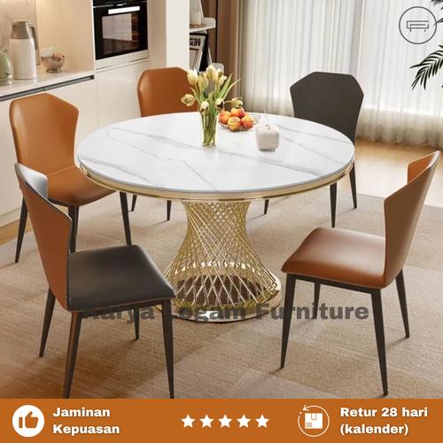 Jual Round Dining Table Modern Mewah- Set Meja Makan Stainless Marmer ...