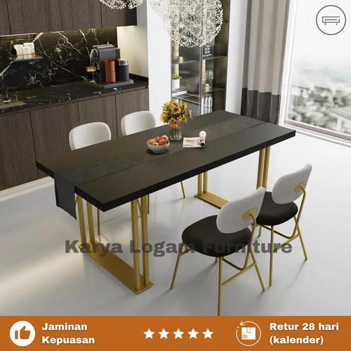 Jual Dining Table Set Modern Minimalis - Meja Makan Besi Top Kayu Solid ...