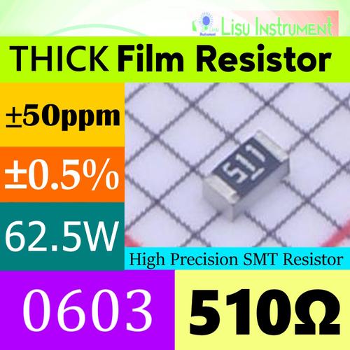 Jual 510R 0603 ±0.5% THICK Film Resistor SMD 510Ω ±50ppm/°C 62.5mW 511 ...