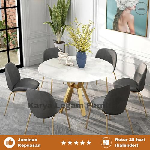 Jual Round Dining Table Set Modern Minimalis - Meja Makan Besi Top ...