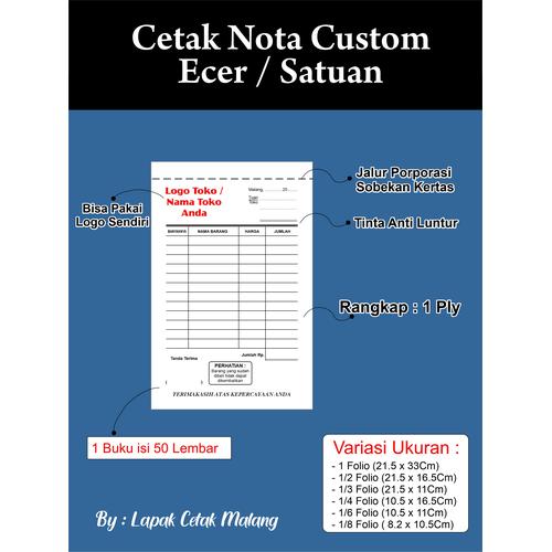 Jual Nota Custom Ukuran 1/8 sampai 1/2 folio desain custom - 1/8 F (8 ...