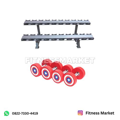 Jual Captain America Fixed Dumbbell 2.5-25kg Plus Rack Dumbel Barbell ...