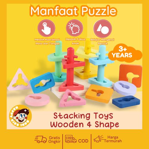 Jual MAINAN ANAK PUZZLE BALOK SUSUN BENTUK 4 MENARA - PUZZLE KAYU ...