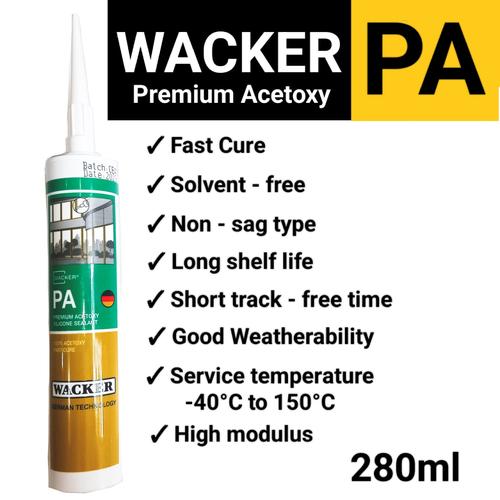 Jual Lem Kaca/Aquarium/Silicone Sealant Wacker GP/PA Acetoxy Asam 280ml ...