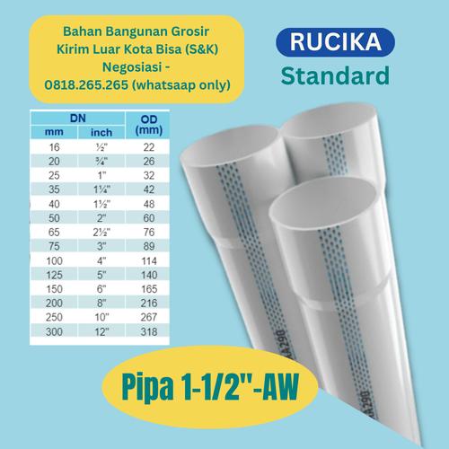 Jual Pipa PVC 1 - 1/2" inch Rucika AW / Pipa Satu Setengah Inc Pipa PVC 4M - Kota Yogyakarta ...