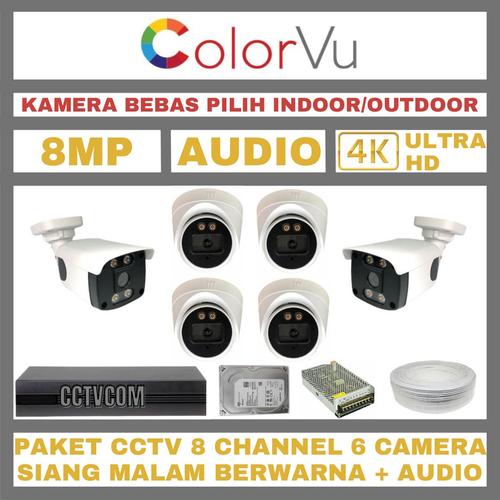 Jual PAKET CCTV COLORVU 8MP 8 CHANNEL 6 KAMERA ULTRA HD 4K CAMERA AUDIO ...