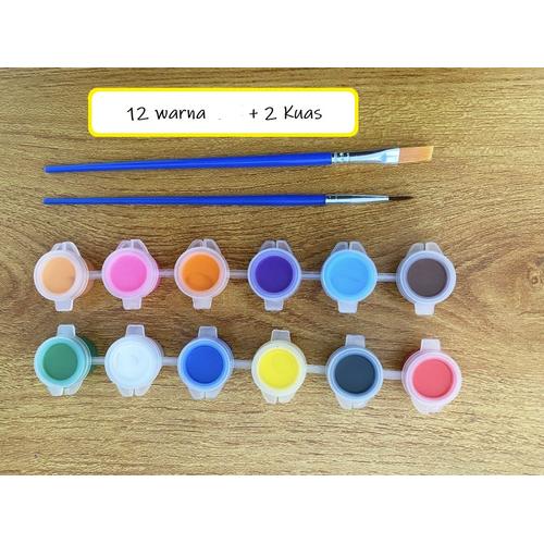 Jual alat warna Cat air set anak melukis watercolor + kuas 12/8/6 warna ...