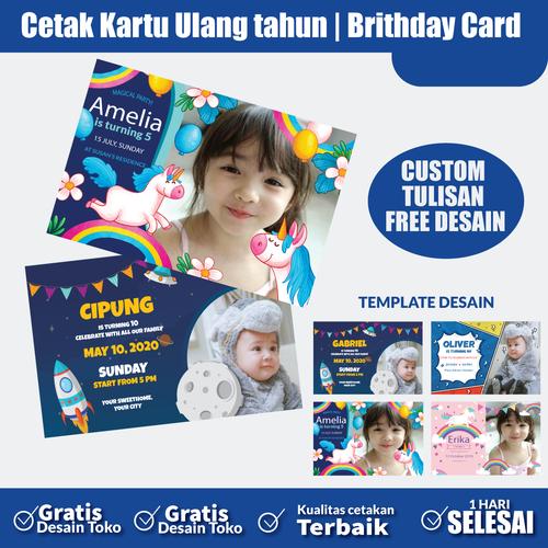 Jual Undangan Ulang Tahun Anak 1 / 2 Sisi Custom Free Design 1 hari jadi - 5X7, AC 260 1 SISI ...