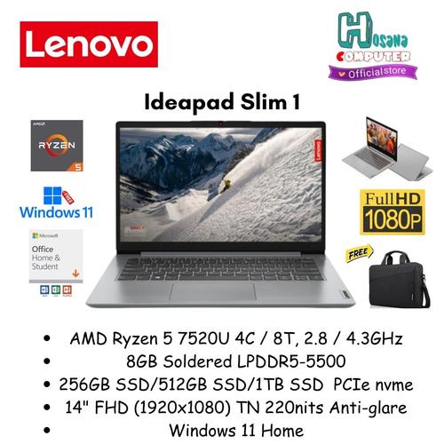 Promo LAPTOP LENOVO IDEAPAD SLIM 1 - RYZEN 5 7520U 8GB 512GB SSD WIN11 + OHS - 8GB 256GB SSD ...