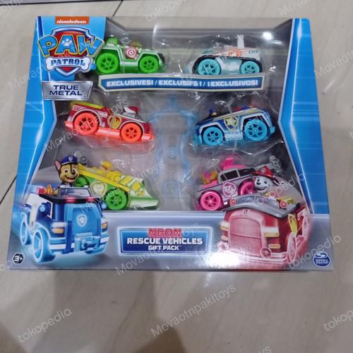 Jual paw patrol true metal neon rescue vehicle gift pack isi 6 ...