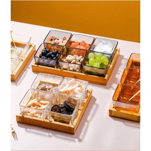 Promo Glass Snack Platter wooden Tray / Tempat snack kaca dengan nampan ...