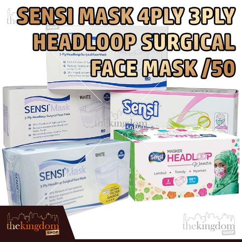 Jual Sensi Mask 3ply 4ply Headloop Surgical Face Mask /50 Masker Hijab ...