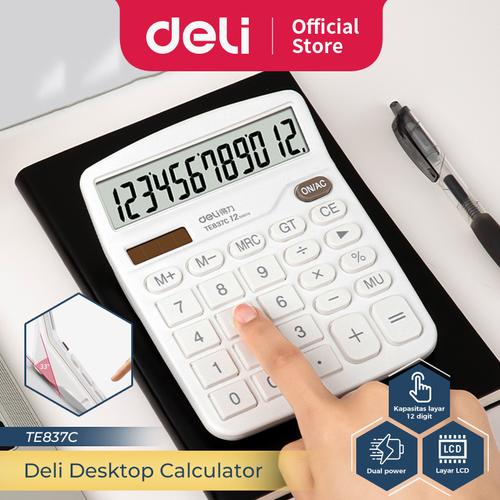 Jual Deli Desktop Calculator / Kalkulator Meja 12 Digit Dual Power TE837C - Putih - Kab ...