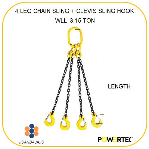 Jual 4 LEG CHAIN SLING + CLEVIS SLING HOOK. WLL 3,15 TON POWERTEC - 1 M ...