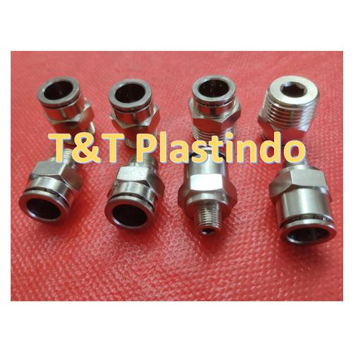 Jual FITTING PNEUMATIC PUSH-IN STAINLESS DRAT 1/8 1/4 3/8 1/2 SELANG ...
