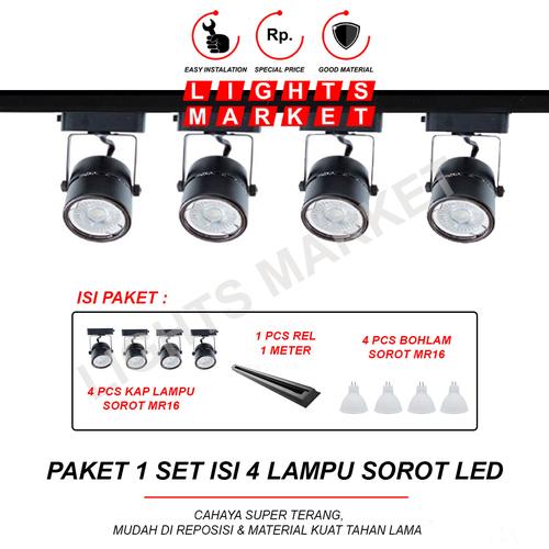 Jual LAMPU SOROT TRACK LIGHT REL SPOT LIGHT 1 SET ISI 4 + REL 1M DAN ...