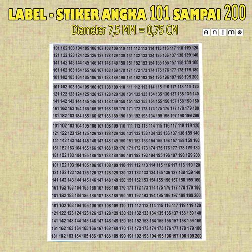 Jual LABEL / STIKER ANGKA WARNA - STICKER NUMBERING 101 SAMPAI 200 ...