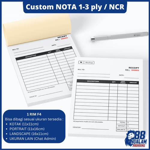 Jual Cetak Nota CUSTOM NOTA NCR 1/2/3 PLY - 1 Ply, F4 to Kotak - Kota ...