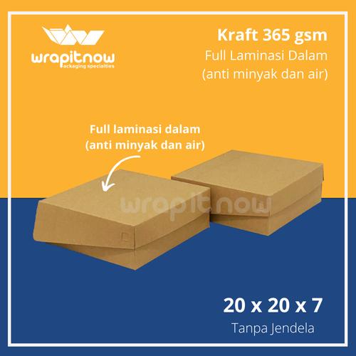 Jual (20 Pcs) Dus Kraft 20x20x7 Laminasi Polos dus makan dus roti dus ...