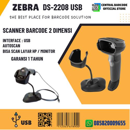 Promo Zebra DS2208 2D Wire Barcode Scanner, Stand & USB BERGARANSI ...