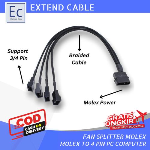 Jual Kabel Fan Converter Splitter Molex to 4 Pin Socket - Molex to 4 ...