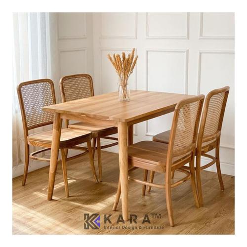 Jual Meja Makan Kayu Jati Set Kursi Cafe Anyaman Rotan / Dining Set - Kab. Jepara - KARA ...