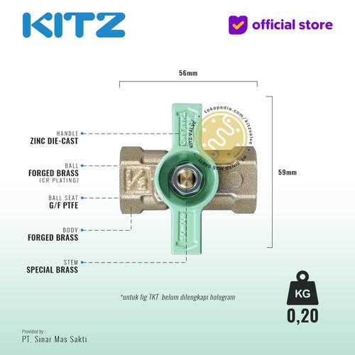 Jual Ball Valve Compact Handle KITZ Fig. 600 TKT, Drat / Screw - 1/2" - 15mm - Jakarta Pusat ...