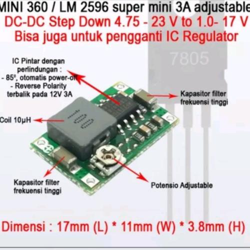 Jual step down mini 360 buck converter 2A dc to dc 5v-23v to 1v- 17V ...
