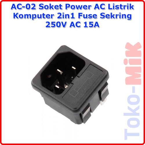 Jual AC-02 Soket Power AC Listrik Komputer 2in1 Fuse Sekring 250V AC ...