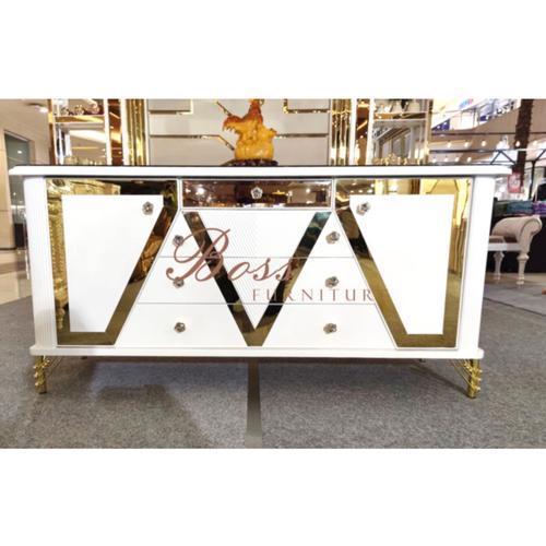 Jual Lemari Pajangan Bufet Pendek Laci Minimalis Gold Kaki Besi Dengan ...