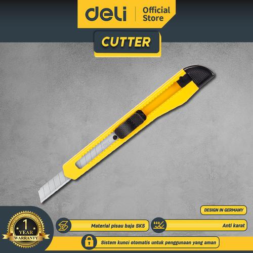 Promo Pisau Cutter Deli Auto-lock System Pisau Tajam 2052 - Kuning ...