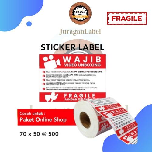 Jual Label Sticker Fragile Wajib Video Unboxing 70x50 mm isi 500 ...