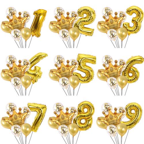 Jual Balon Set 7pc Happy Birthday Number Crown Gold Ultah Ulang Tahun ...