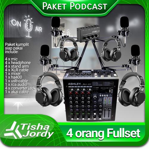 Promo Paket podcast 4 orang mic, headphone, mixer ashley, rekaman, live ...