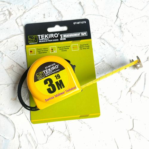 Jual TEKIRO 3M x 19MM Meteran Roll Rol Besi Kuning Measuring Tape 3 M ...