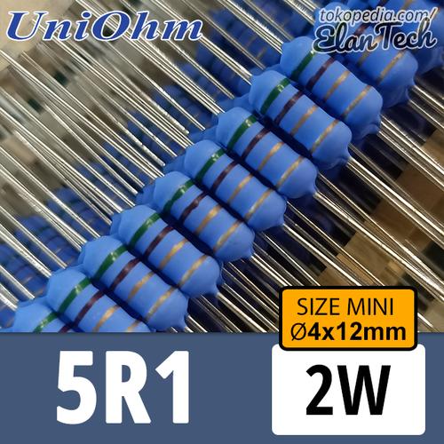 Jual Resistor 5R1 2W UniOhm Metal Oxide 5.1 Ohm Miniature Size 1W ...