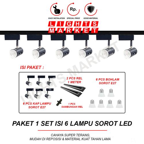 Jual Lampu Sorot Track Light Lampu Rel Paket Rell 2 Meter 6 Set Lampu ...
