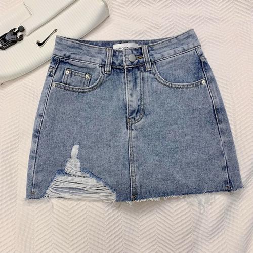 Jual Rok jeans pendek rok mini korea rok sobek samping A-line ootd ...