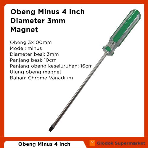 Jual Obeng Minus 4 inch Diameter 3mm Panjang Besi 10cm Magnet - Tanpa ...