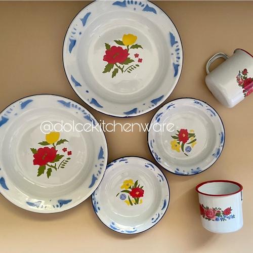 Jual DOLCE Set Piring Pisin Cangkir Kembang Jadul Enamel Kaleng Seng ...