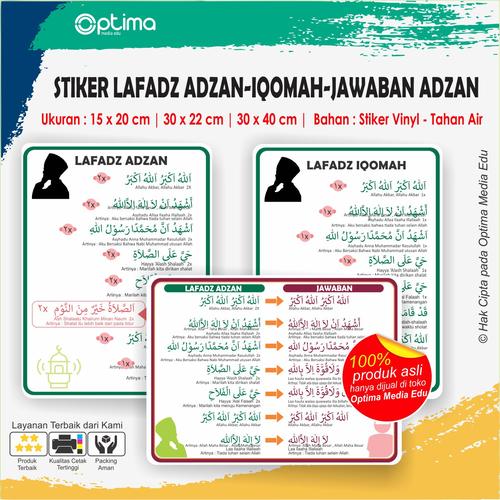 Jual Stiker Panduan Lafadz Adzan - Iqomah - Jawaban Adzan - Lafadz ...
