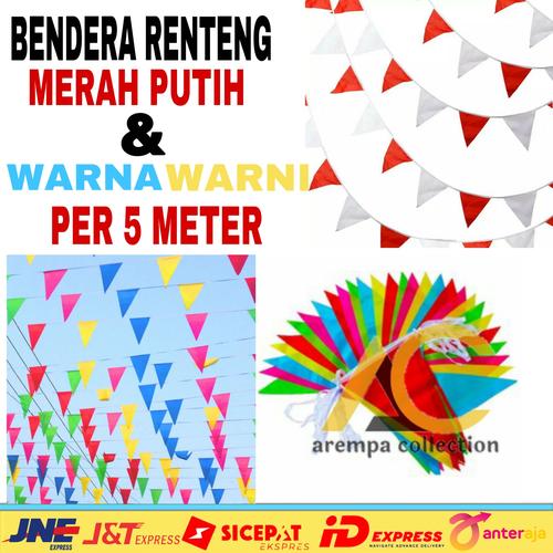 Jual BENDERA RENTENG SEGITIGA MERAH PUTIH & WARNA WARNI PANJANG 5 METER - warna warni - Kota ...