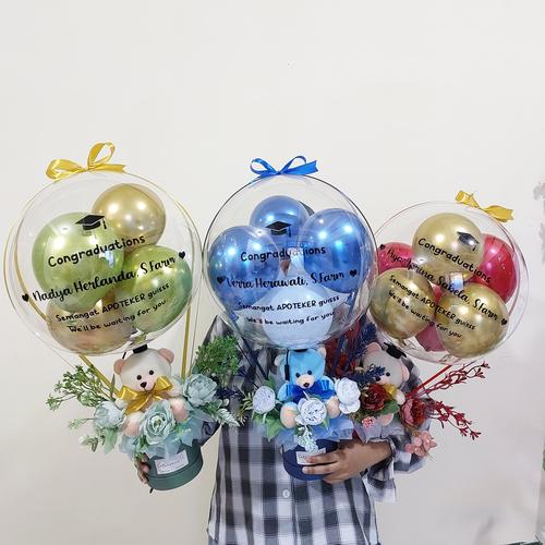 Jual Bucket Balon Bunga Buket Boneka Teddy + Bunga Artificial Wisuda ...