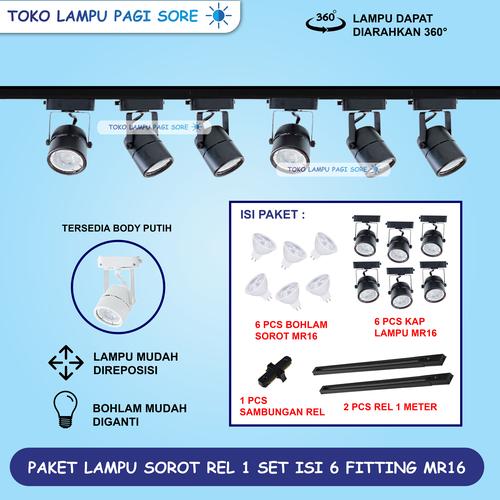 Jual Paket Lampu Rell Track 1 Set isi 6 Spotlight LED Sorot Rel 2 Meter ...