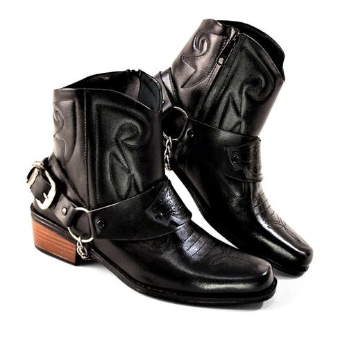 Jual Sepatu Boot Pria Coboy BMS Boots Kulit Ujung Lancip Rantai Full ...