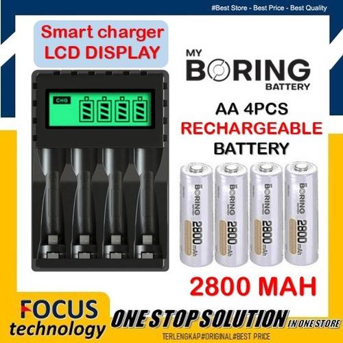 Jual My Boring Battery AA 2800 mAh 4 Pack With Smart Charger - Charger ...