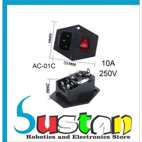 Jual AC-01A POWER SOCKET AC01A LED SAKLAR 250V 15A TEMPAT FUSE SKRING ...